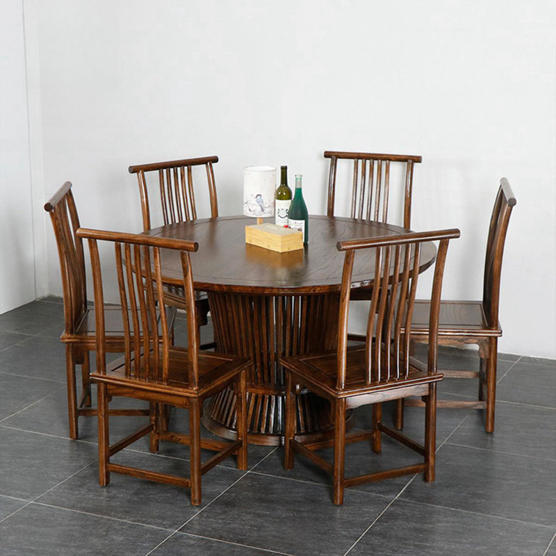 Vintage Brown Round Elm Dining Table Sets